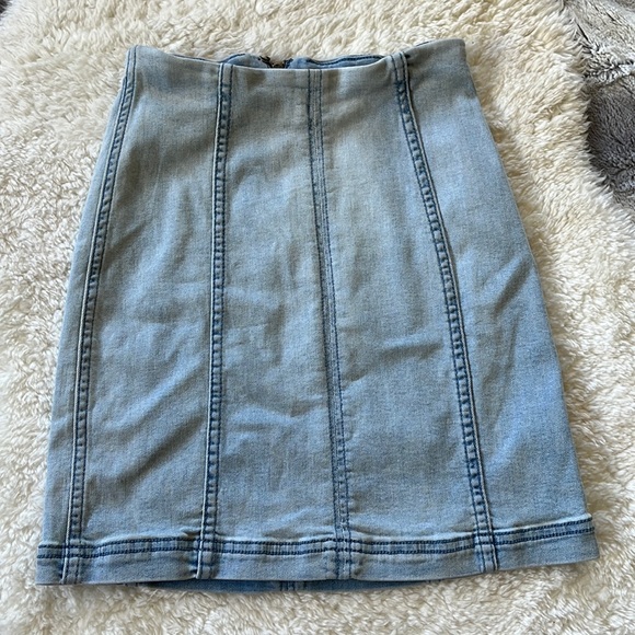 Free People | Skirts | Free People Light Blue Form Fitting Denim Mini ...